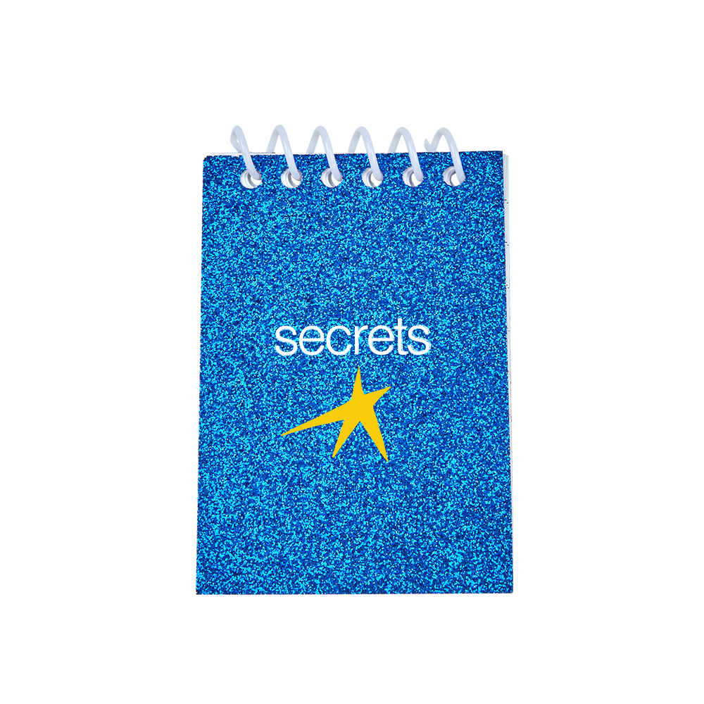 Secrets Blue Glitter Mini Notepad - UMUSIC Shop Canada